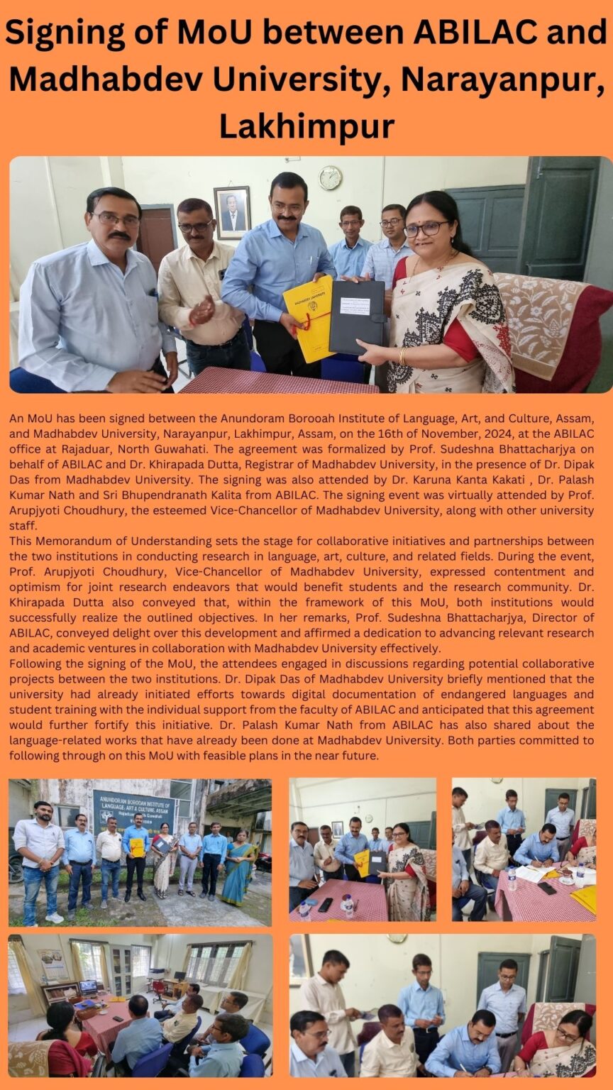 Signing of MoU between ABILAC and Madhabdev University – Anundoram ...